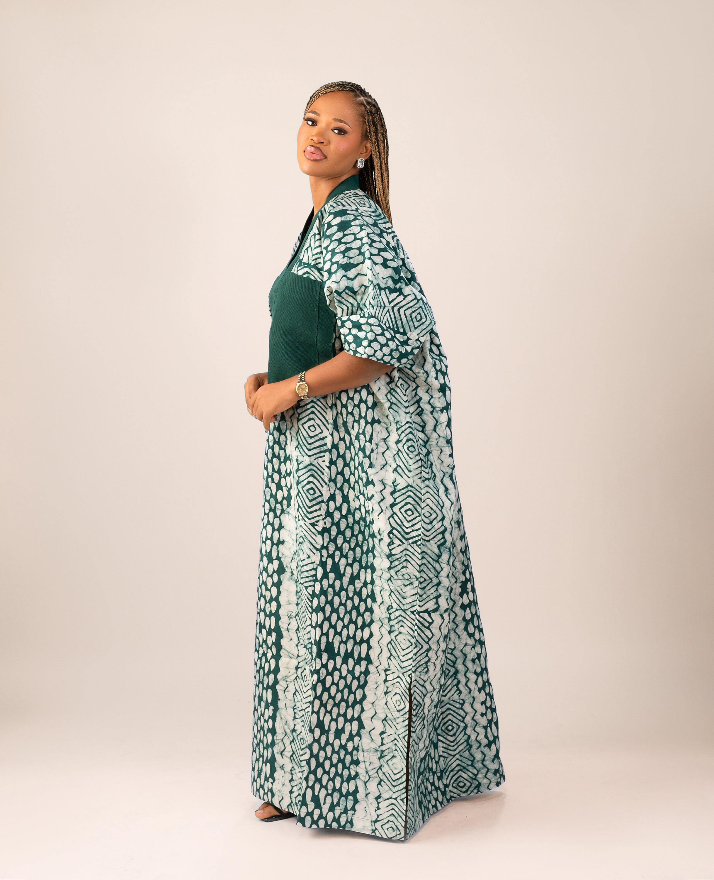 Green Adire Bubu With Asooke Long Bubu Dress African Print Bubu Onyinye ...