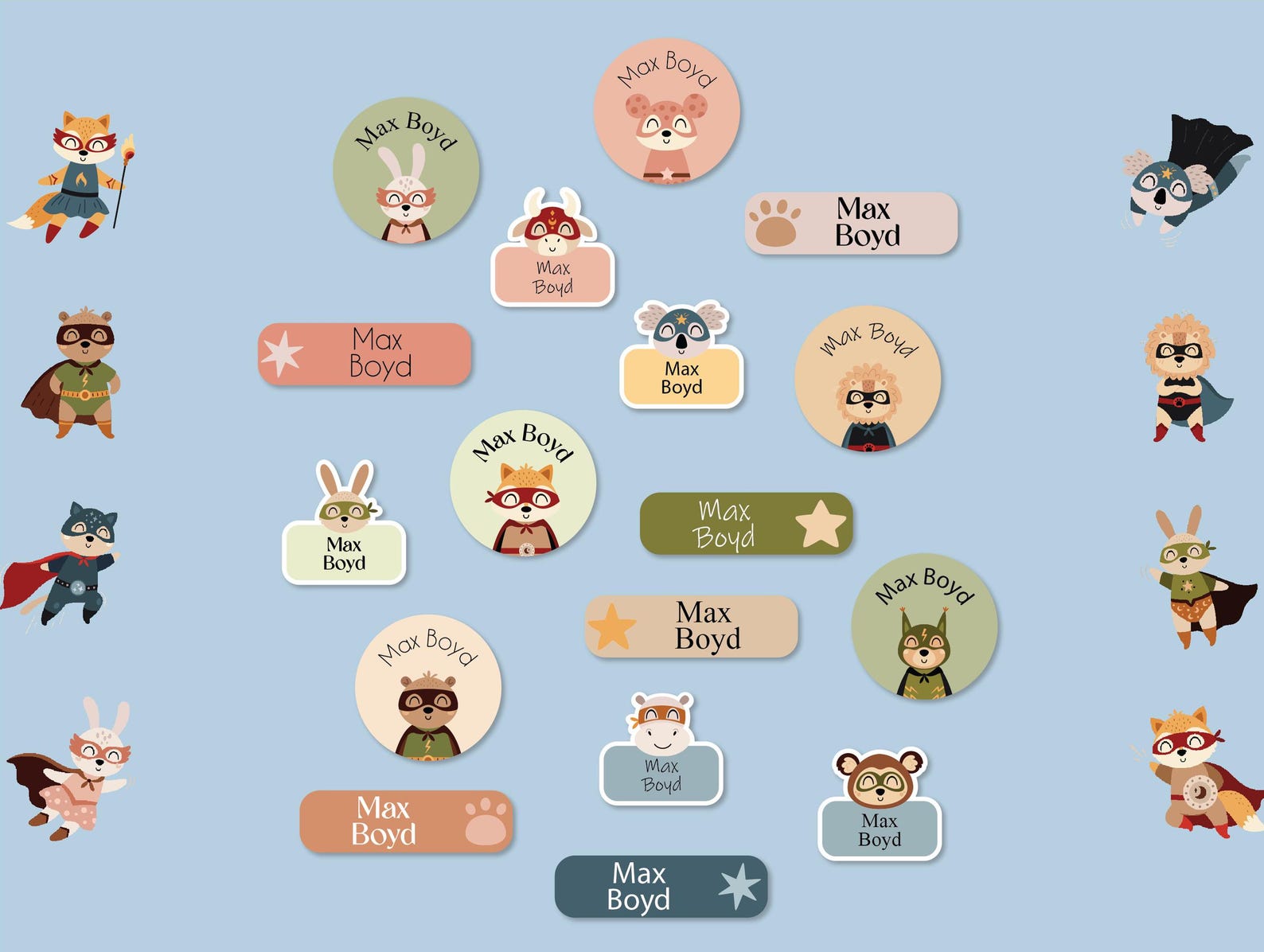 Superhero Name Labels for Super Kids, Custom Name Label, Laminated Name ...