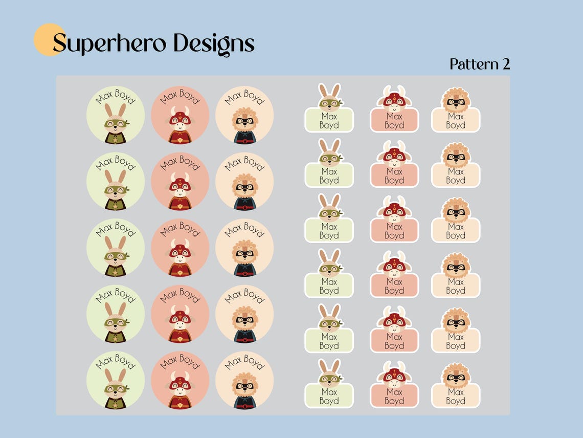 Superhero Name Labels for Super Kids, Custom Name Label, Laminated Name ...