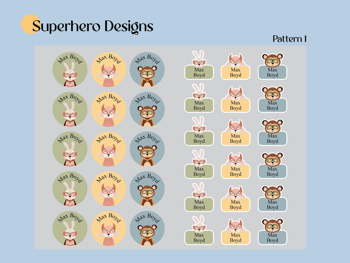 Superhero Name Labels for Super Kids, Custom Name Label, Laminated Name ...