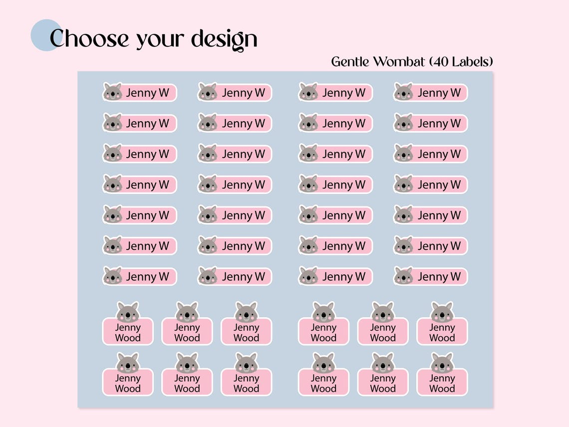 40 Labels, Cute Australian Animal Designs, Kid Name Label, Waterproof ...