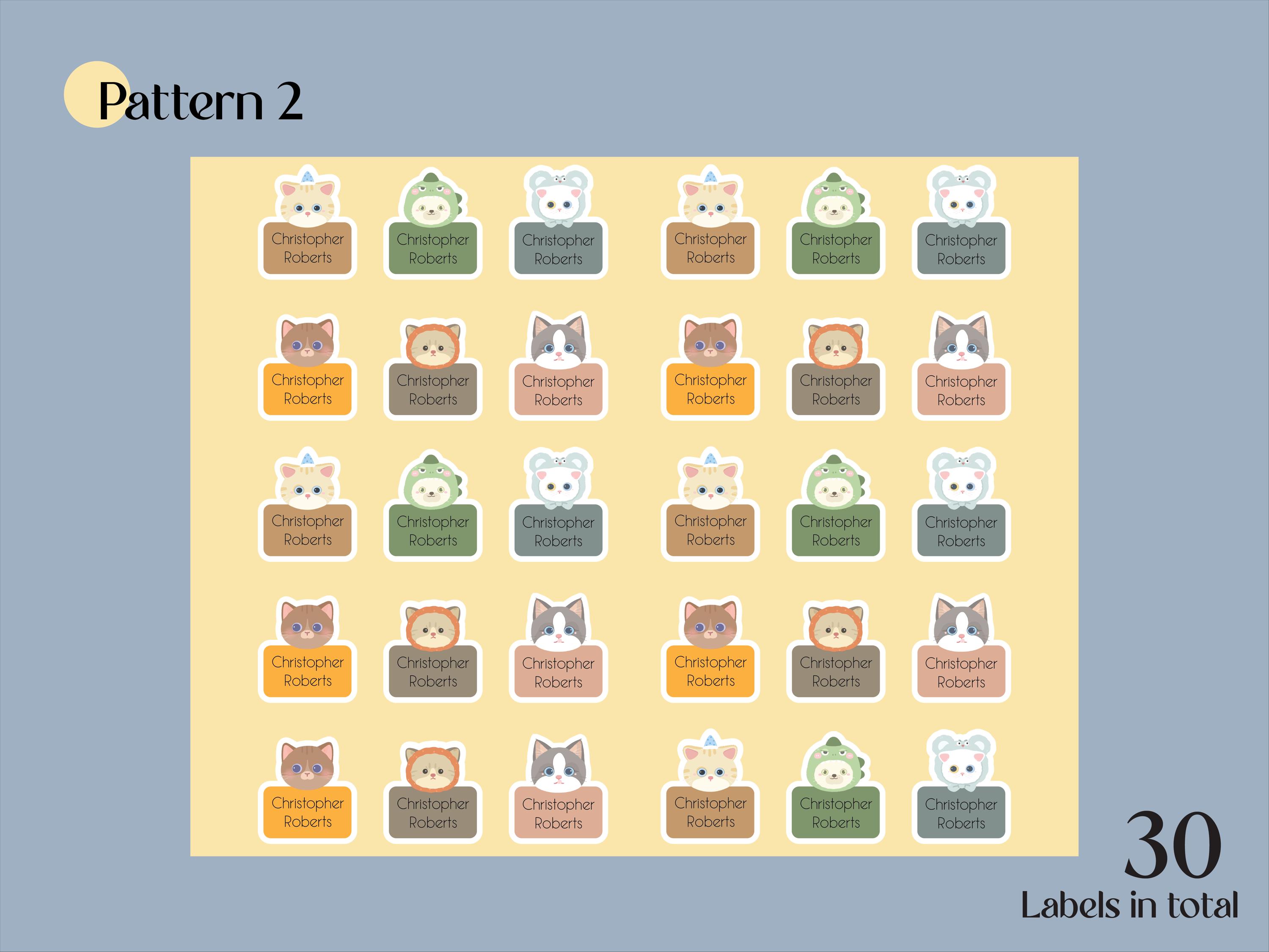 Daycare Name Label, Laminated Name Sticker, Waterproof Cute Kitten ...