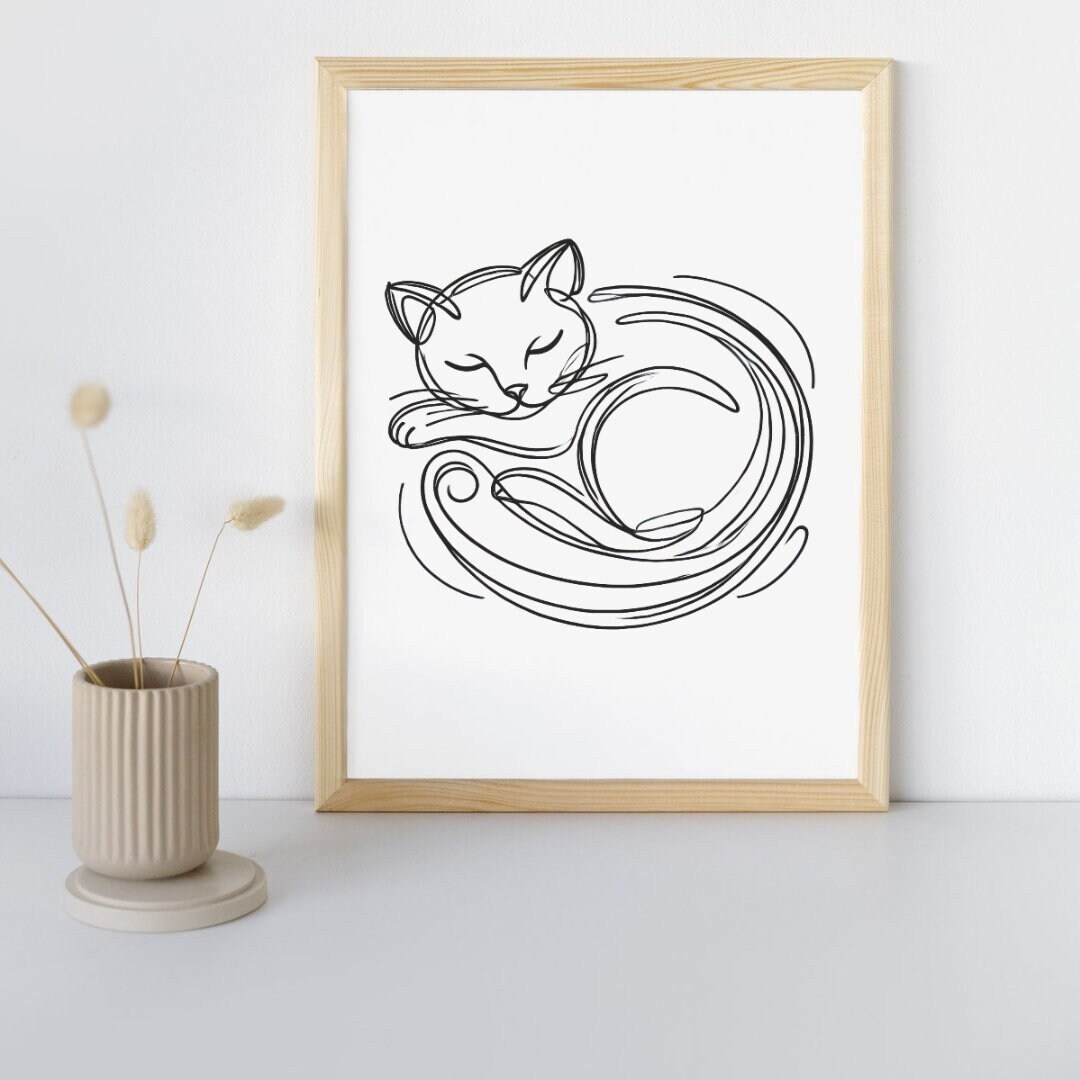 Minimalist Cat Line Art Print | Modern Wall Decor | Continuous Line Cat ...