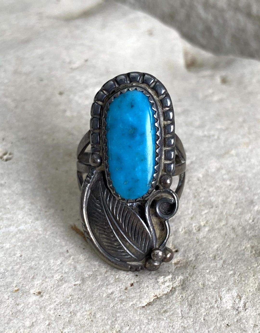 Vintage Navajo Kingman Turquoise Sterling Silver Ring Signed ED KEE ...