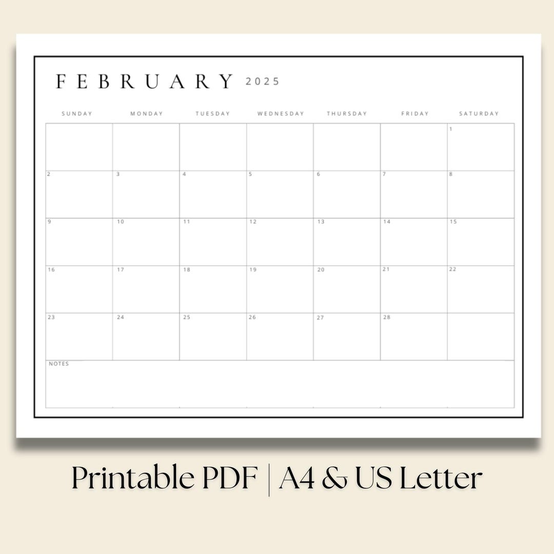 Printable February 2025 Calendar, Minimal Blank Winter Planner Monthly ...