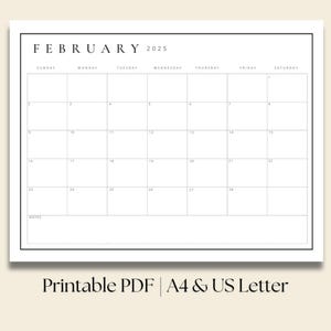 Printable February 2025 Calendar, Minimal Blank Winter Planner Monthly ...