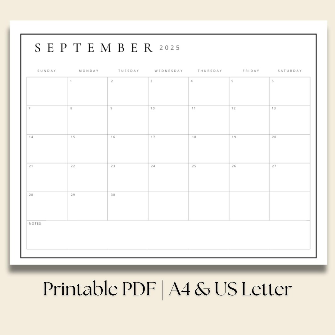Printable September 2025 Calendar Minimal Blank Autumn Fall Planner ...