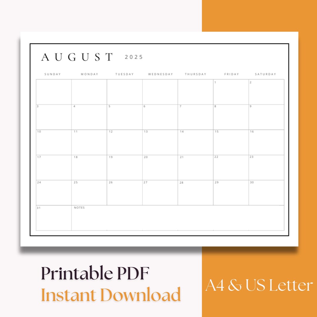 Calendario imprimible de agosto de 2025, planificador de verano ...