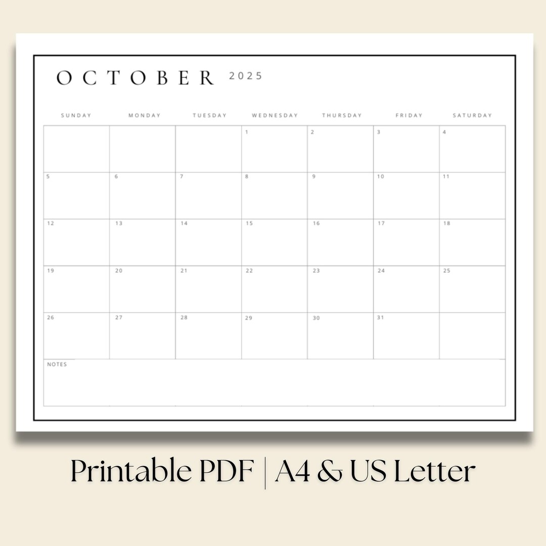 Printable October 2025 Calendar Minimal Blank Autumn Fall Planner ...