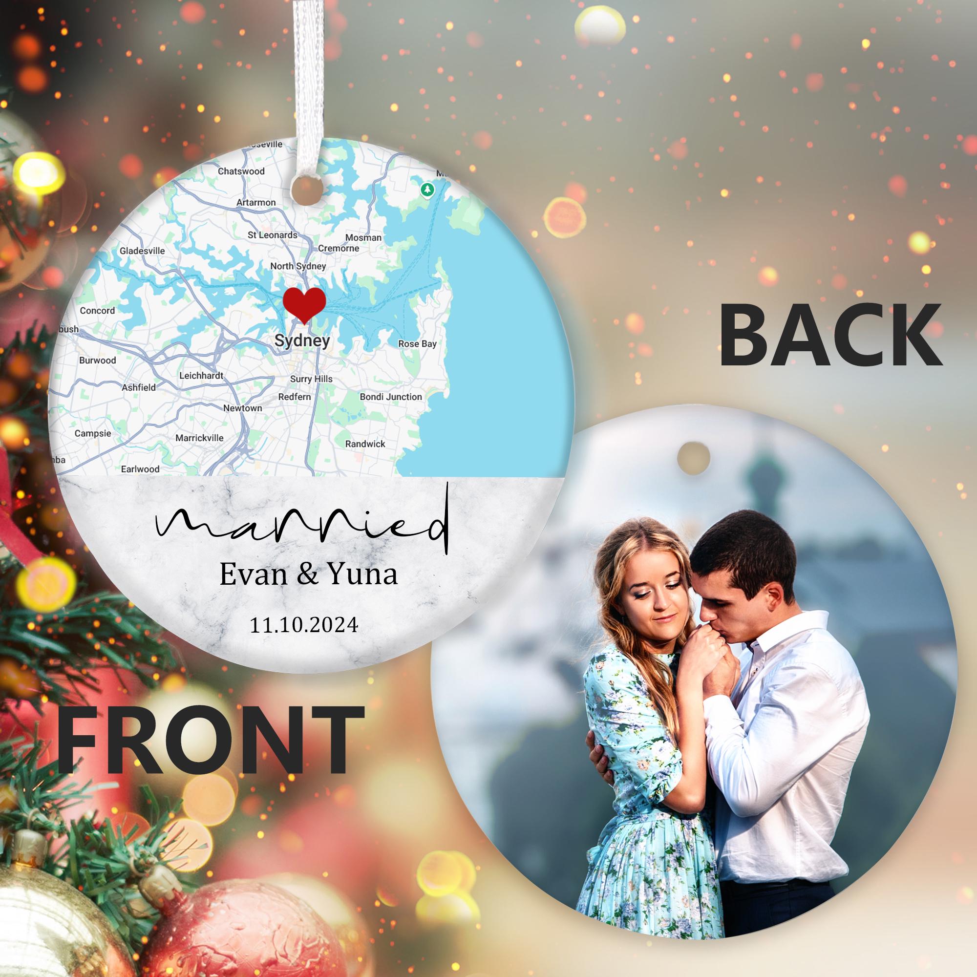 Custom Location Map Wedding Ornament,married Ornament,couple Photo ...