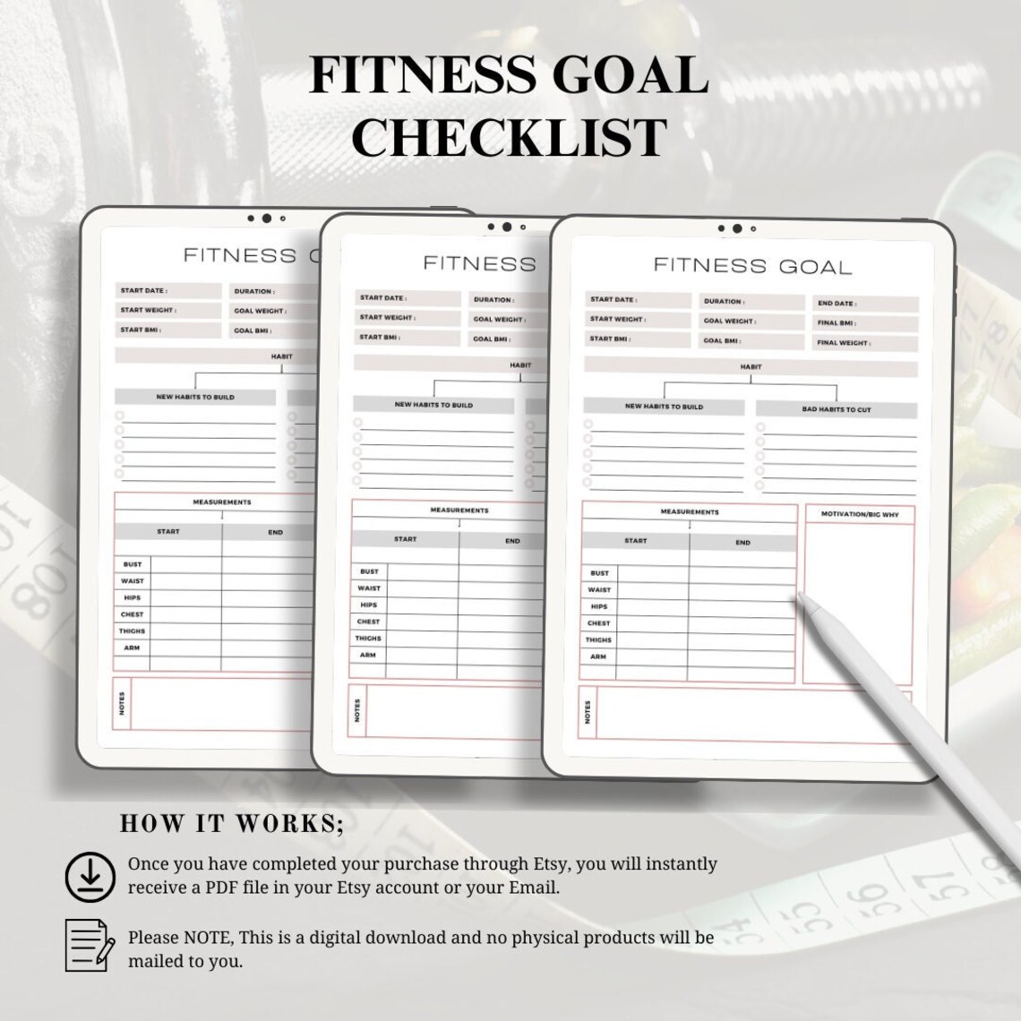 Fitness Goal Tracker Sheet, Workout Planner, Goal Setting Tracker ...