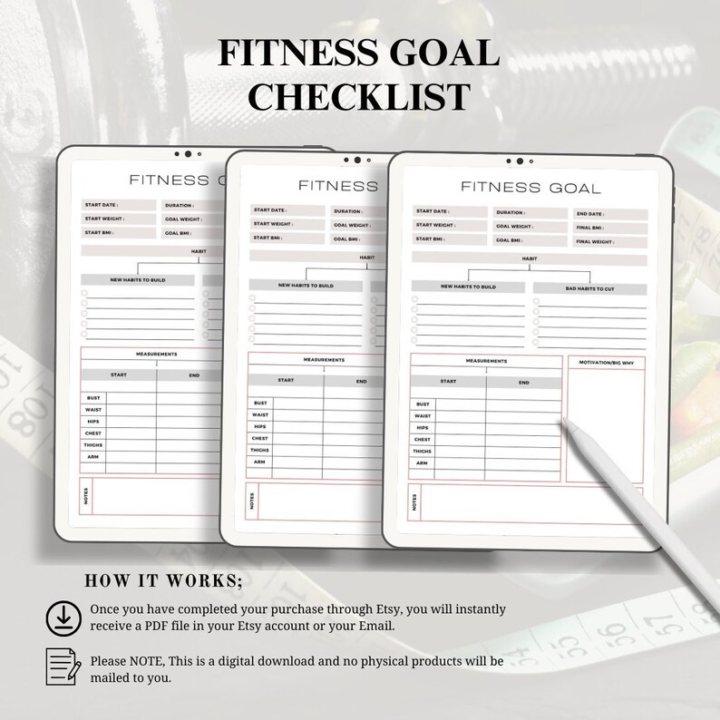 Fitness Goal Tracker Sheet, Workout Planner, Goal Setting Tracker ...