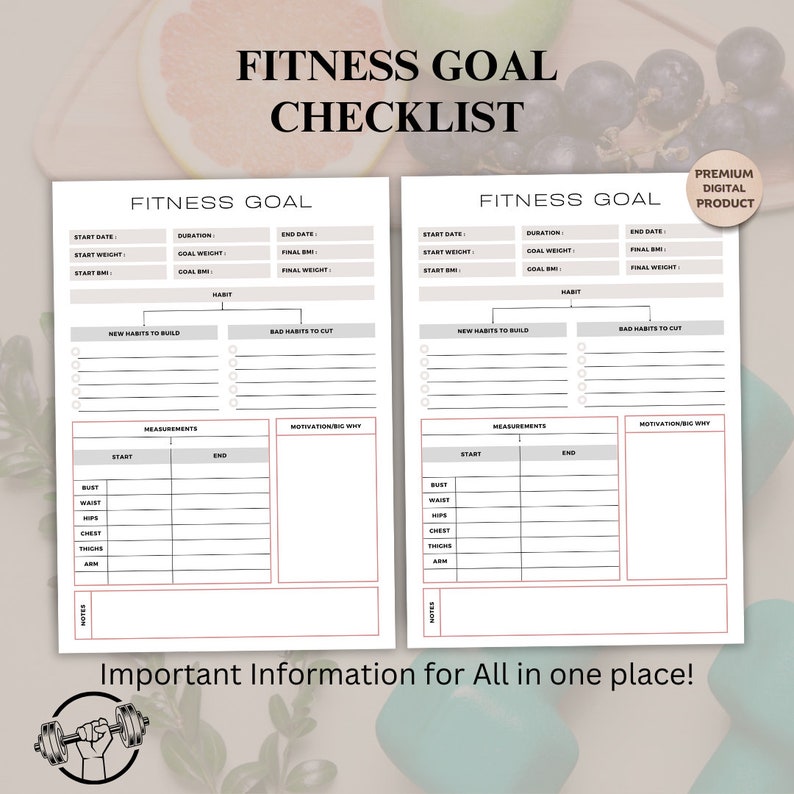 Fitness Goal Tracker Sheet, Workout Planner, Goal Setting Tracker ...