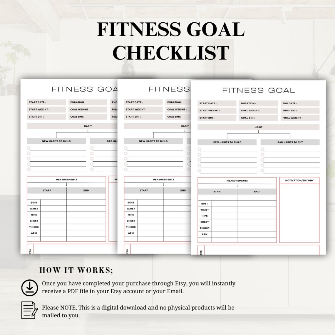 Fitness Goal Tracker Sheet, Workout Planner, Goal Setting Tracker ...