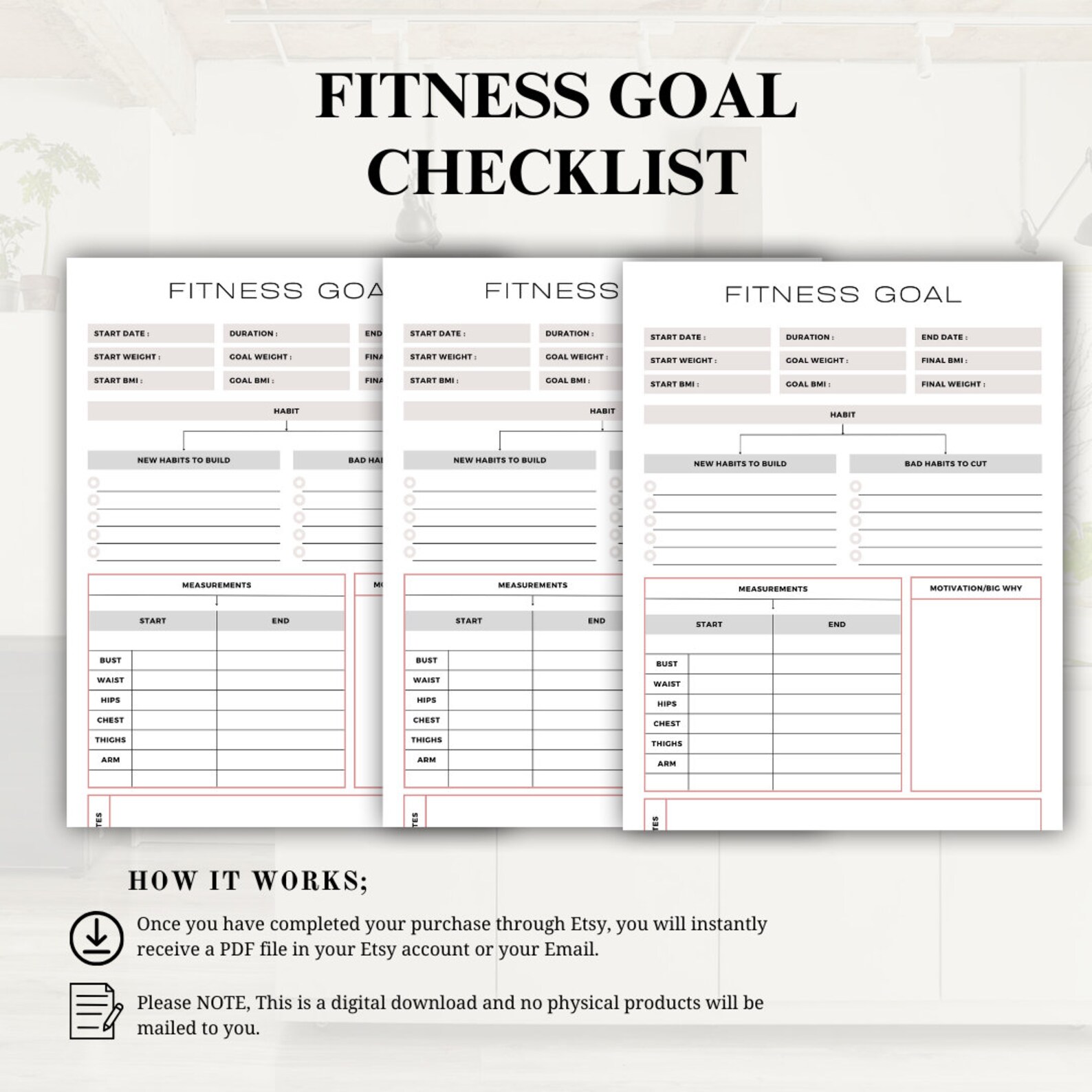 Fitness Goal Tracker Sheet, Workout Planner, Goal Setting Tracker ...