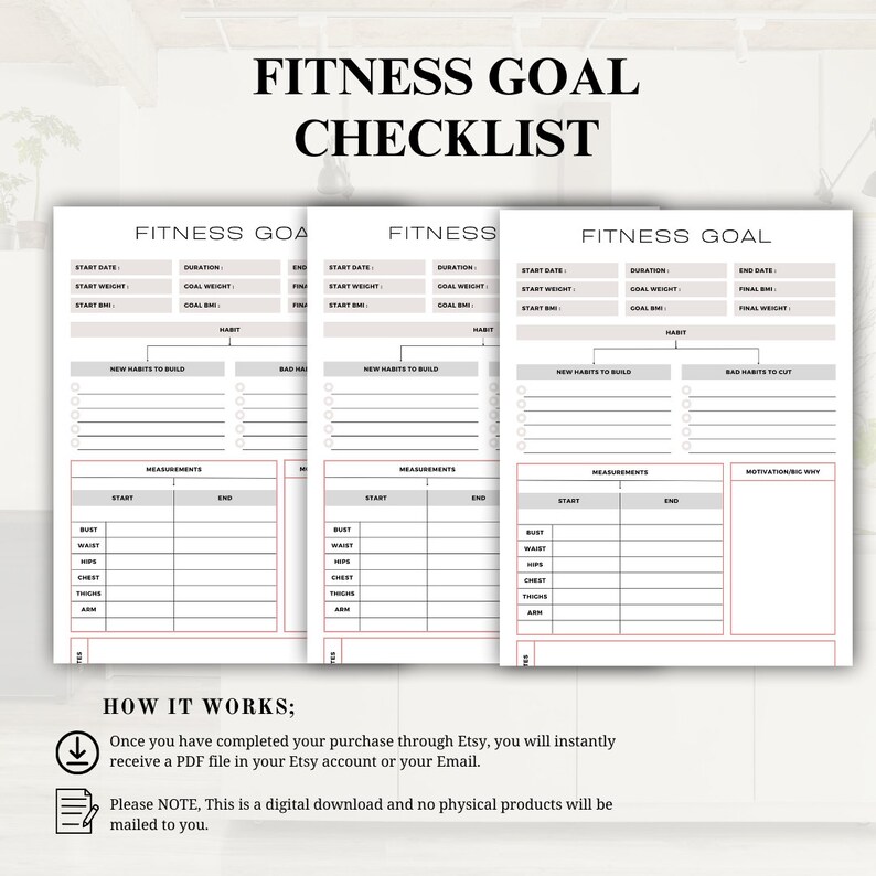 Fitness Goal Tracker Sheet, Workout Planner, Goal Setting Tracker ...