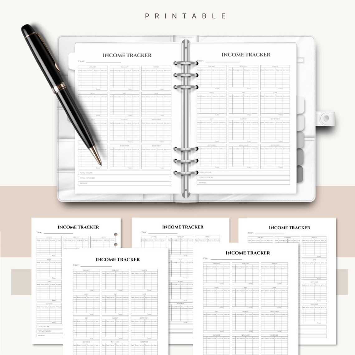 Income Tracker Planner, Minimalist Budget Organizer, Financial Planning ...