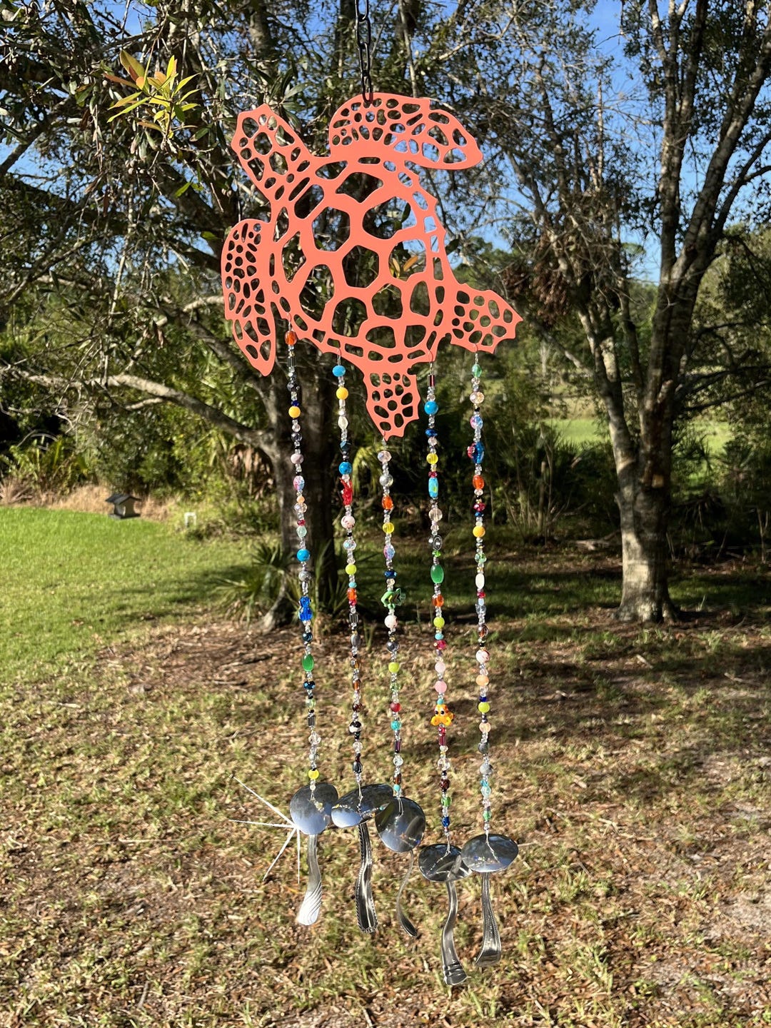 Sea Turtle Wind Chime With Jelly Fish Chimes in Coral, - Etsy