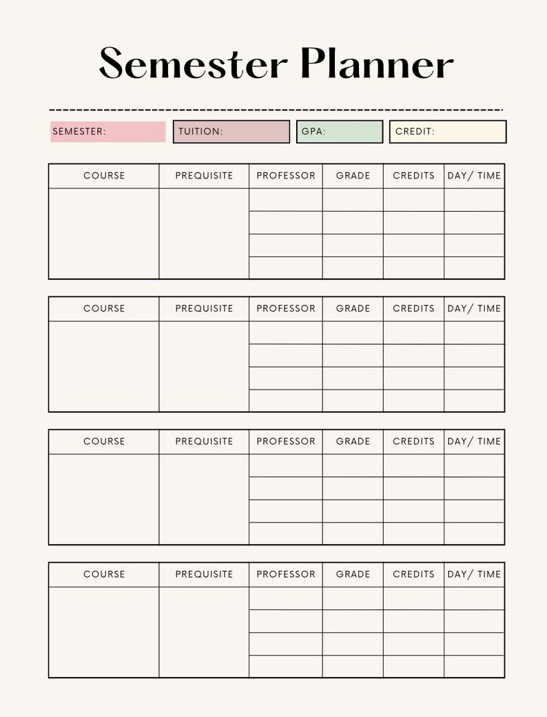 Study and Semester Planner - Etsy