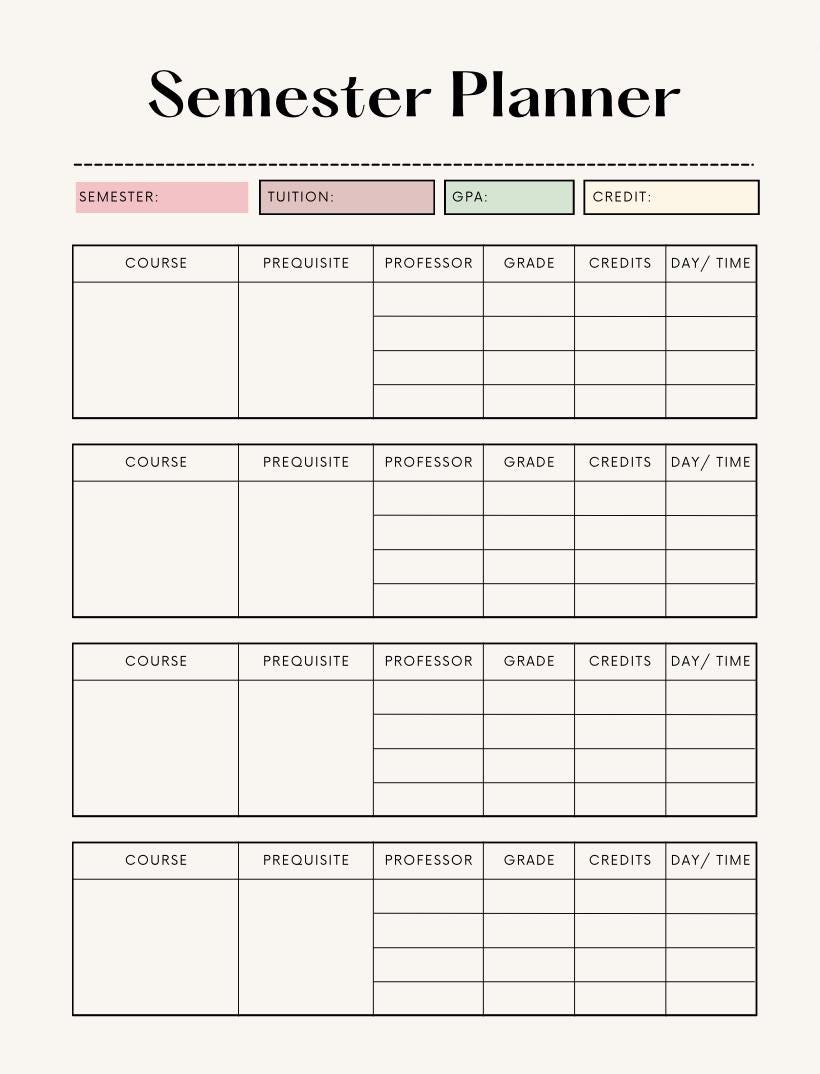 Study and Semester Planner - Etsy