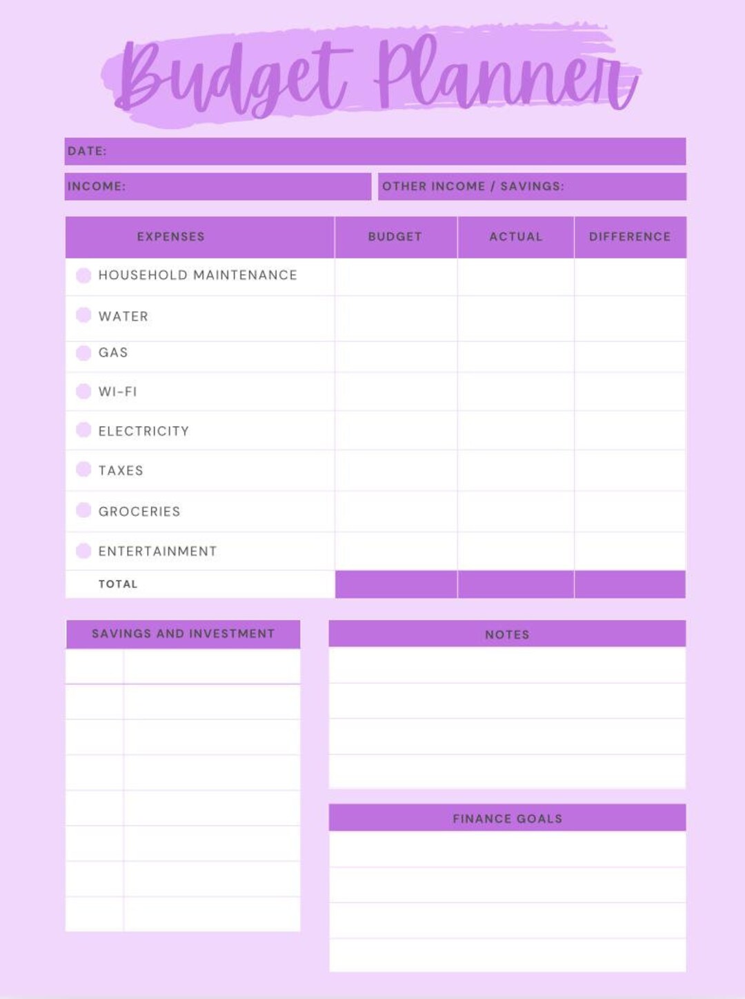 Purple Budget Planner - Etsy