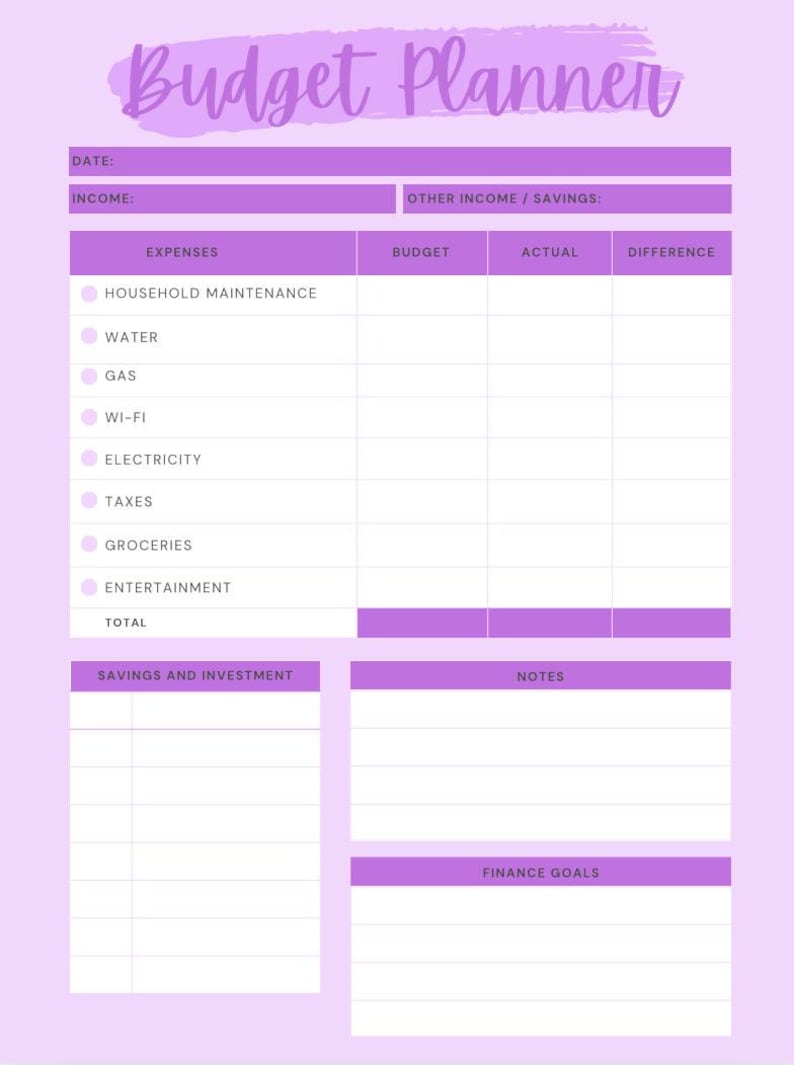 Purple Budget Planner - Etsy
