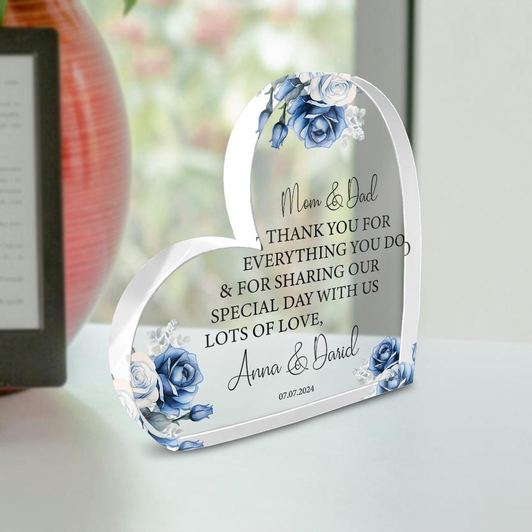Heart Acrylic Plaque With Custom Name and Date, Floral Design ...