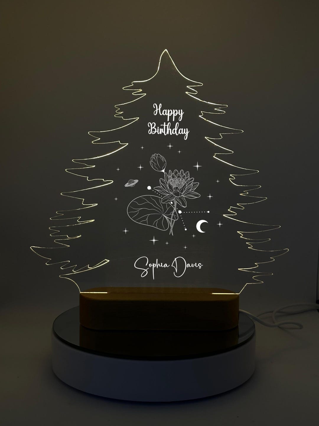 Water Lily Tree Night Light Lamp, Custom Floral LED Gift for Birthdays ...
