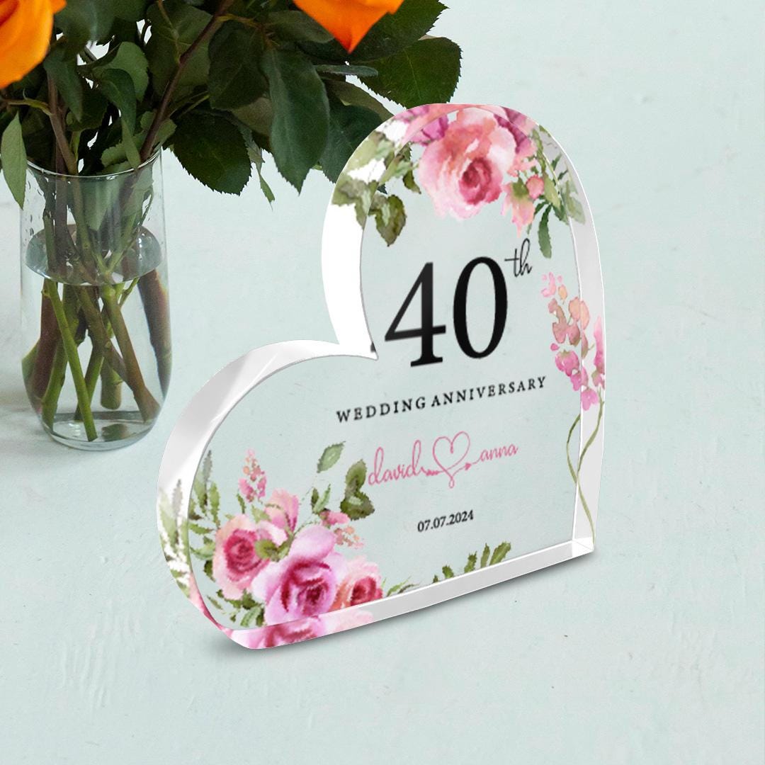 Floral Acrylic Heart Block: Custom Anniversary Keepsake - Etsy