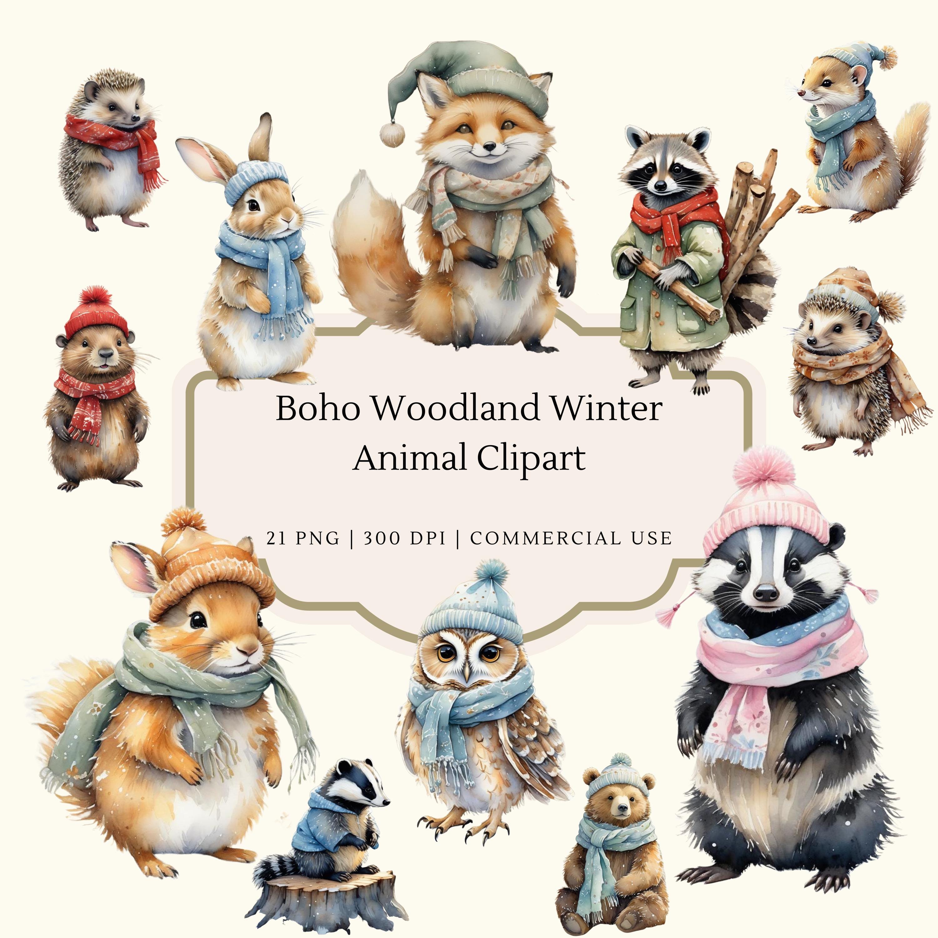 21 Winter Woodland Animals Clipart, Woodland Nursery, Boho Woodland ...