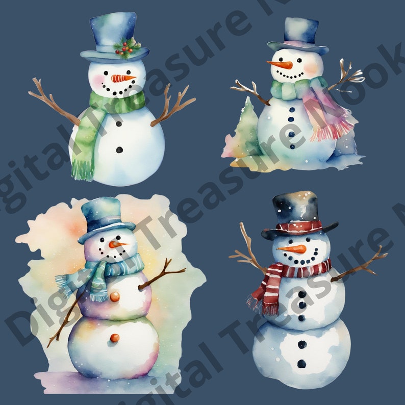 12 Snowman Clipart, Christmas Clip Art, 300 Dpi, Digital Download ...