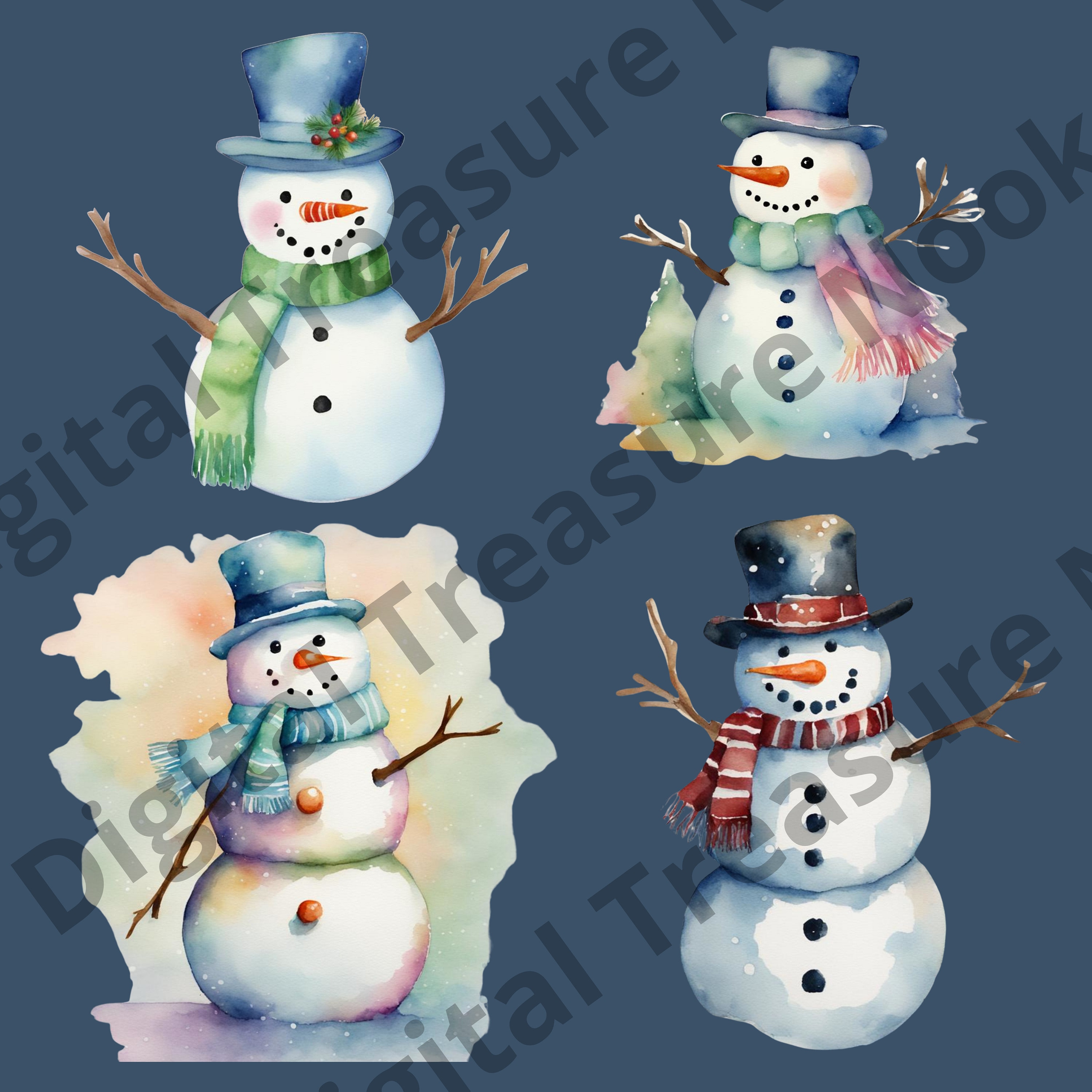 12 Snowman Clipart, Christmas Clip Art, 300 Dpi, Digital Download ...
