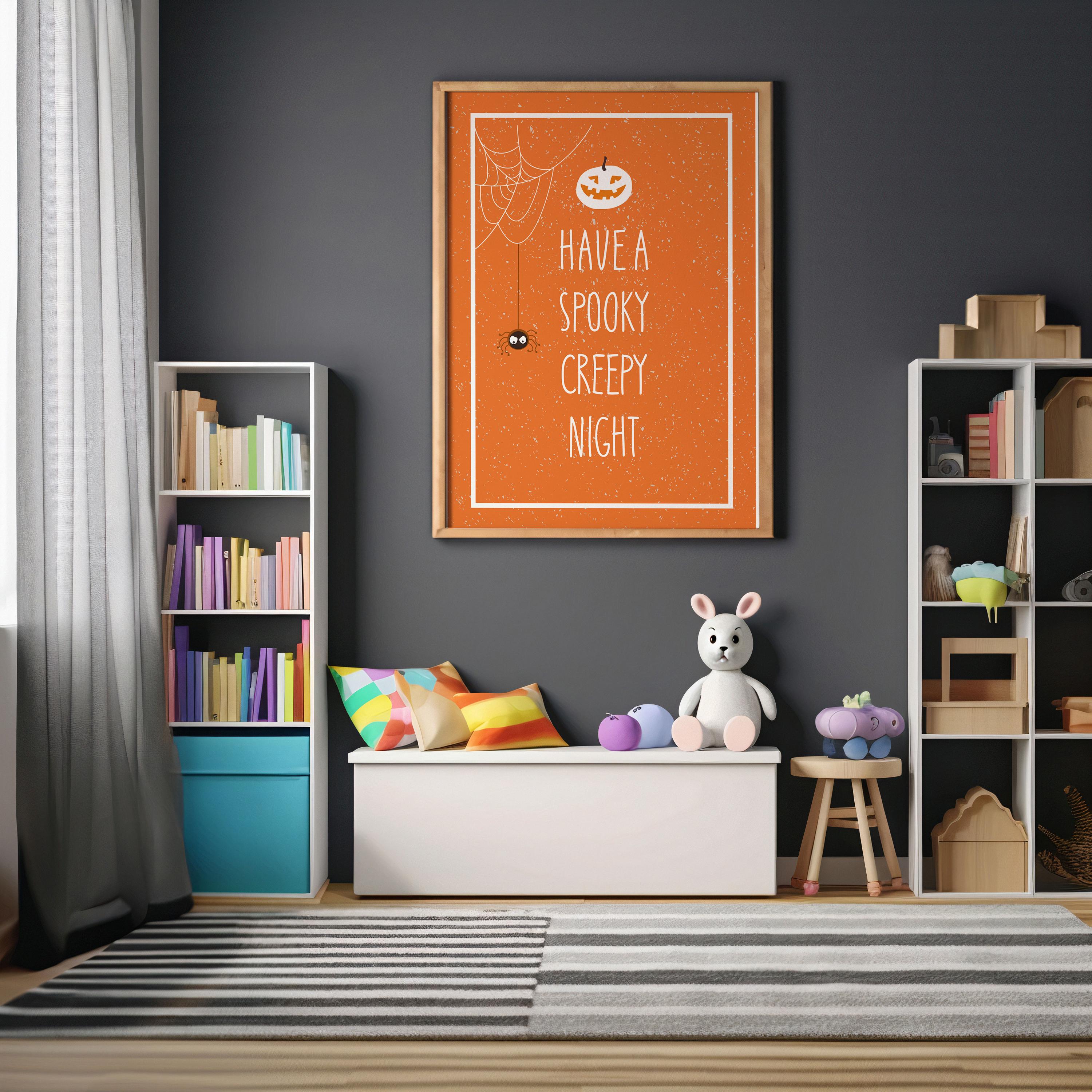 Spooky Halloween Pumpkin Poster Creepy Spider & Jack-o'lantern Wall Art ...