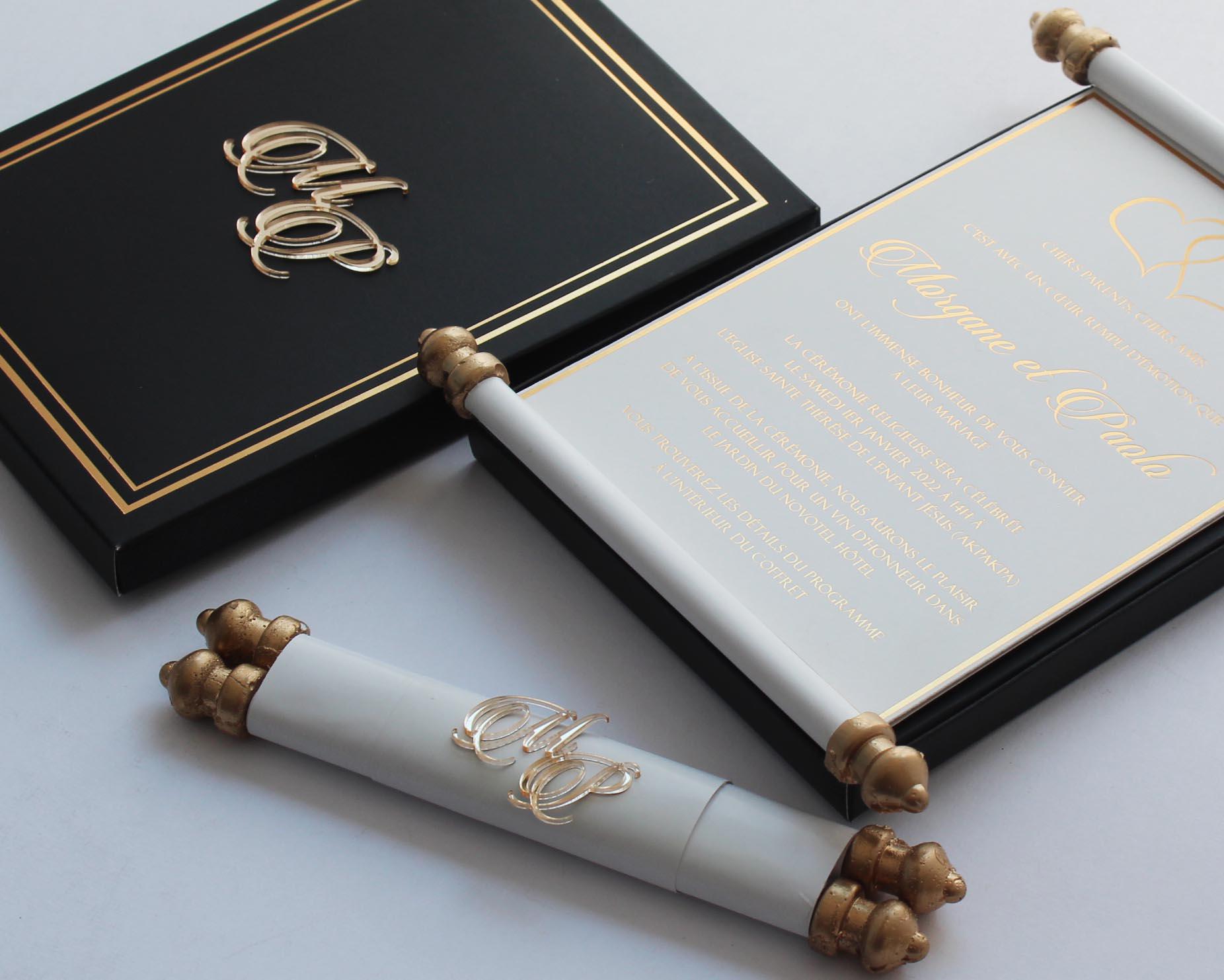 Elegant Acrylic Scroll Wedding Invitation With Foil Print - Etsy