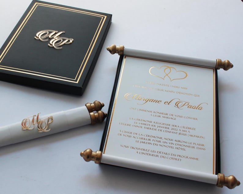 Elegant Acrylic Scroll Wedding Invitation With Foil Print - Etsy