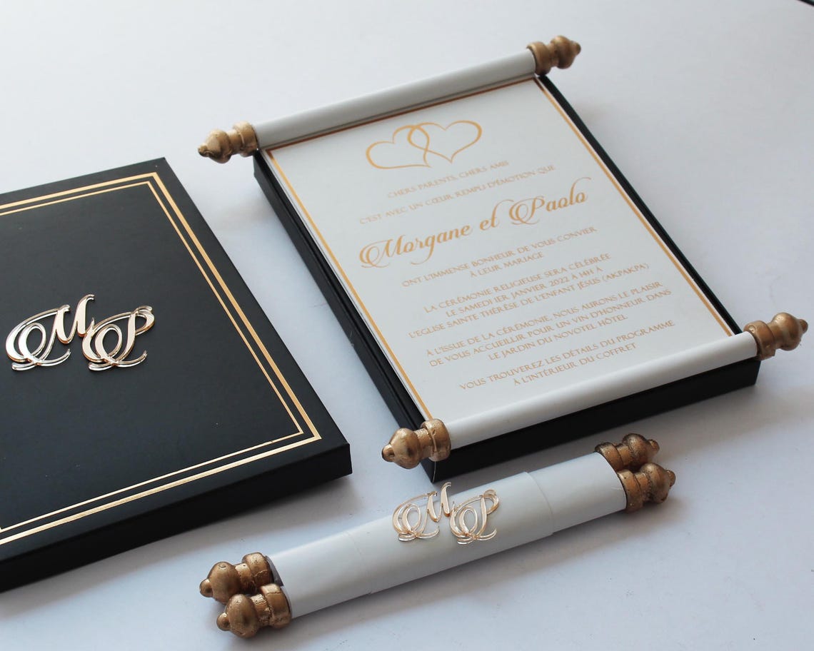 Elegant Acrylic Scroll Wedding Invitation With Foil Print - Etsy