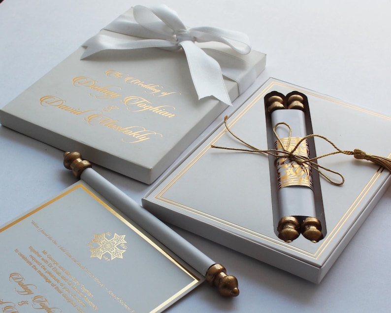 Foil Scroll Wedding Invitation With Ribbon: Luxury Keepsake Box - Etsy UK