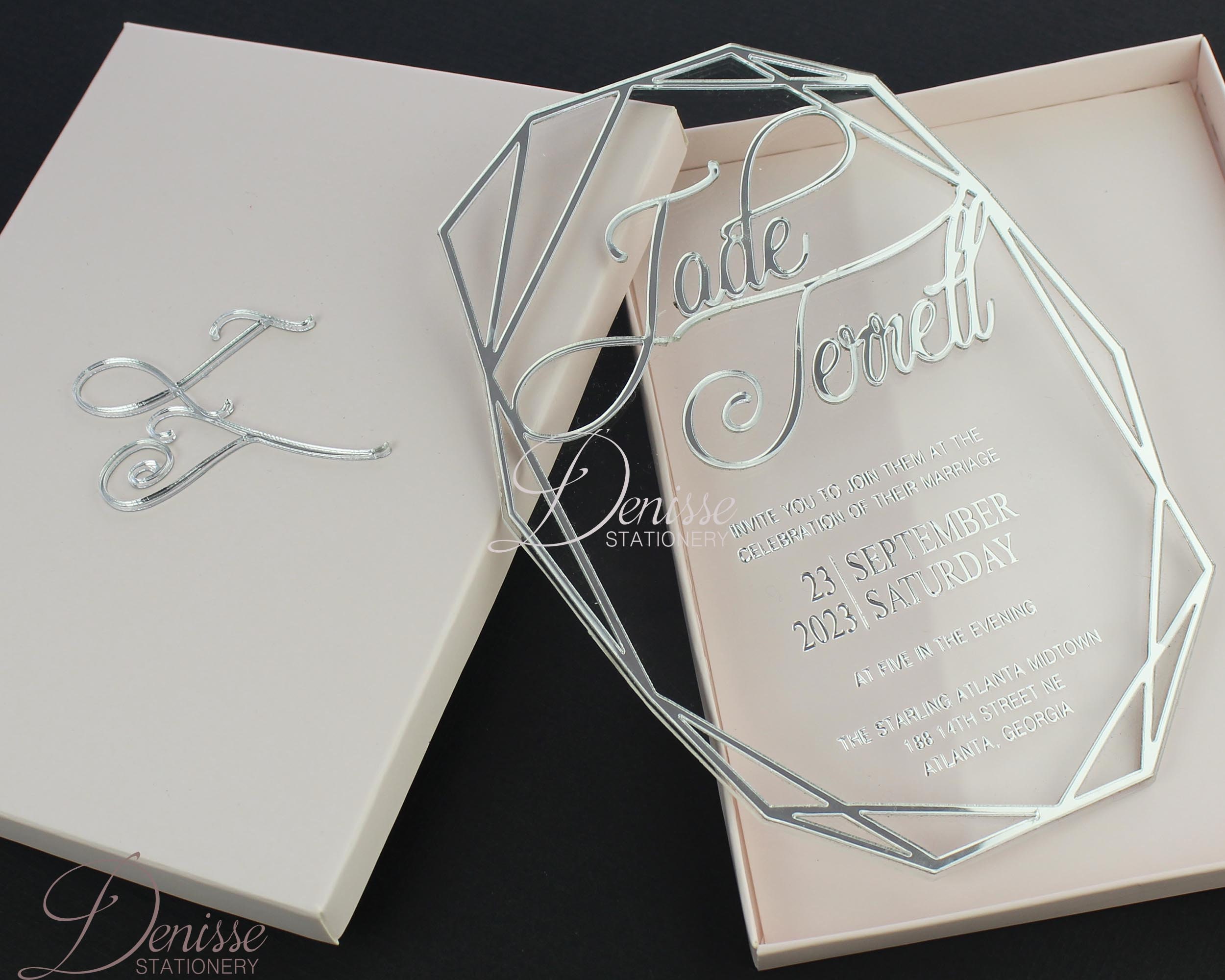 Silver Mirror Acrylic Wedding Invitation: Geometric Foil Plexi Invite ...
