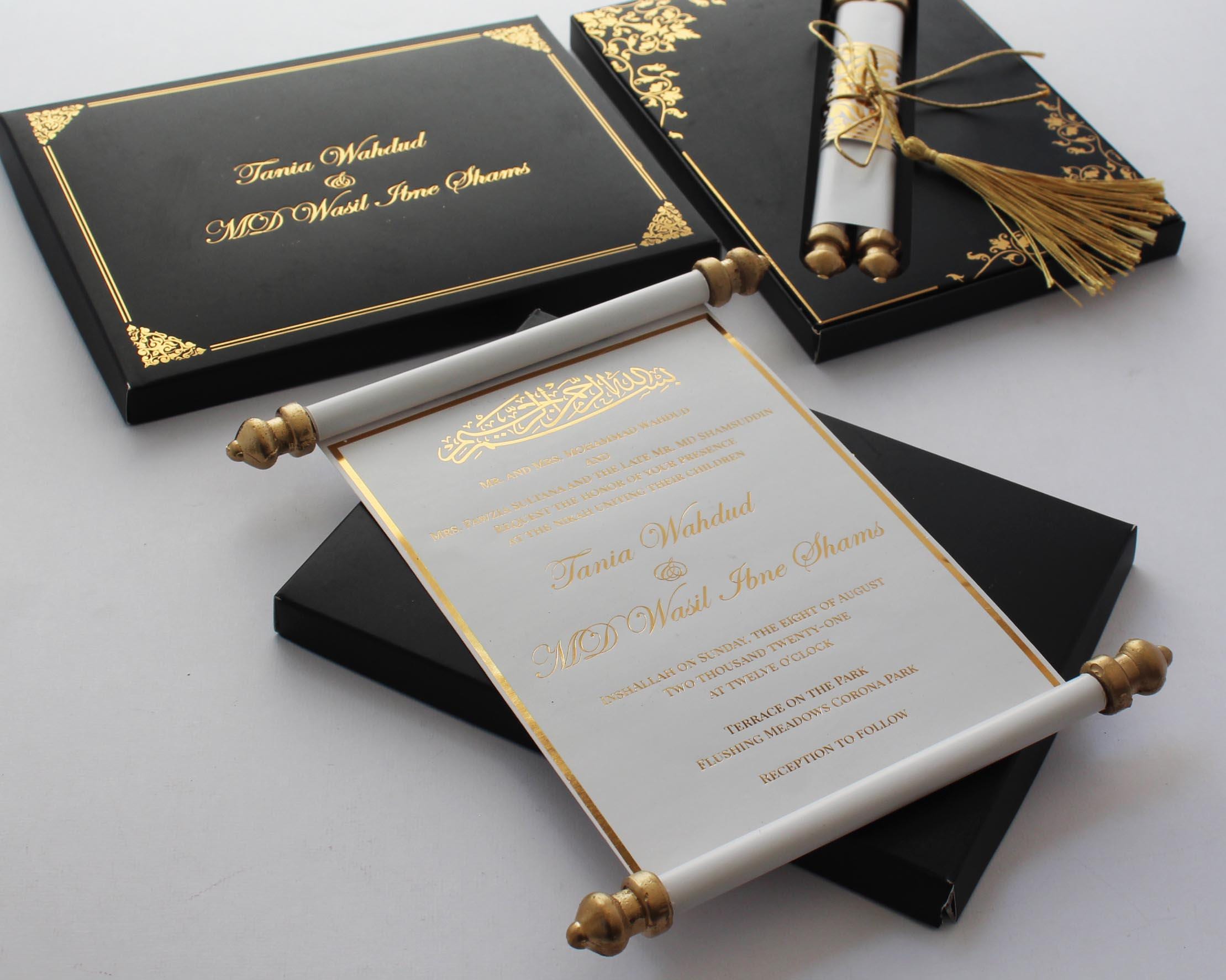 Unique Scroll Wedding Invitation: Gold Foil, Acrylic Card - Etsy