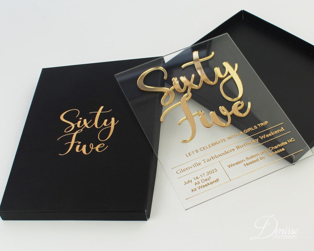 Acrylic Birthday Invitation With Black Envelope & Box - Etsy