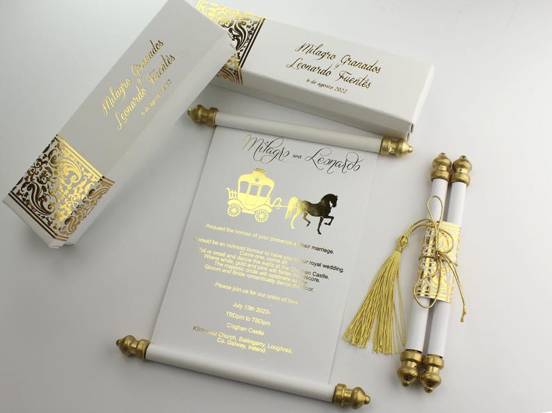 Luxury Scroll Wedding Invitation With Tassel & Box, Custom Elegant ...