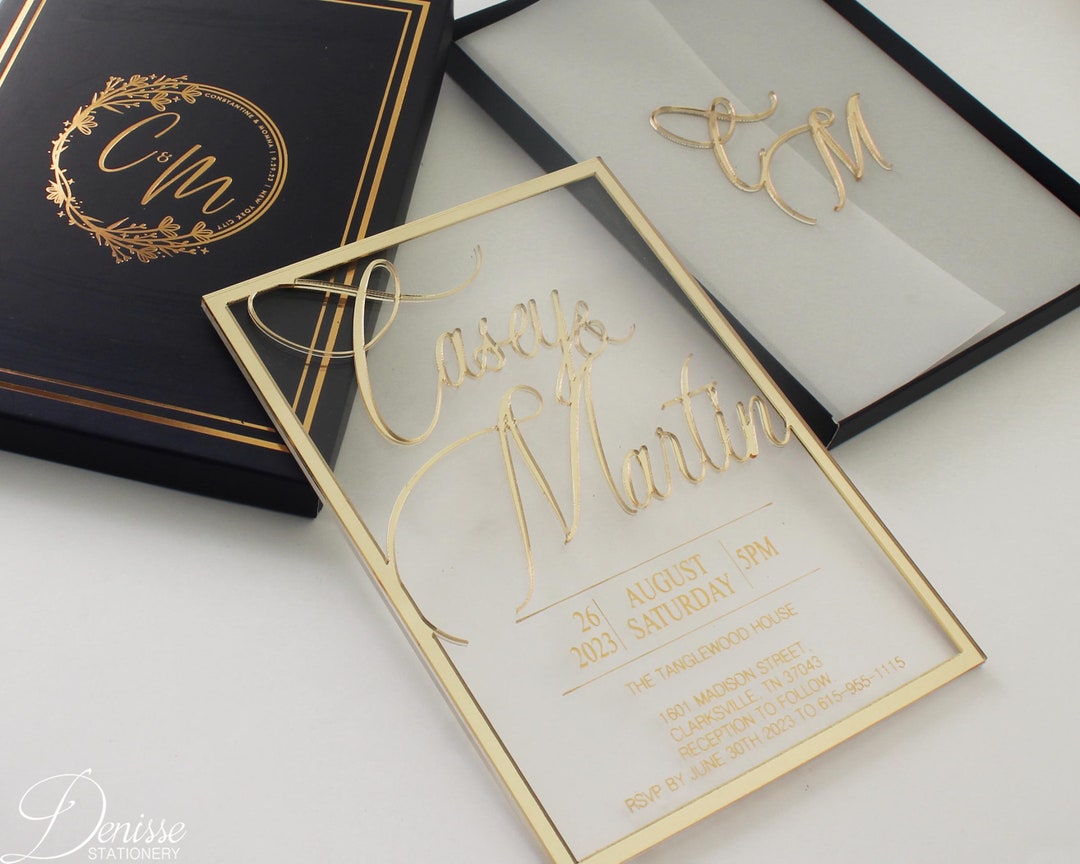 Luxury Hot Foil Wedding Invitation Box: Mirrored Acrylic, Bespoke ...