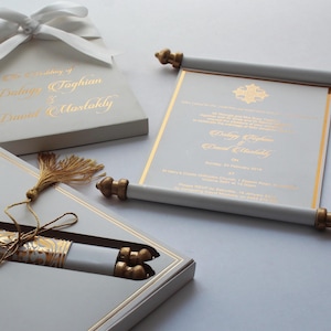 Luxury Royal Scroll Wedding Invitation With Ribbon – Gold, Rose Gold ...