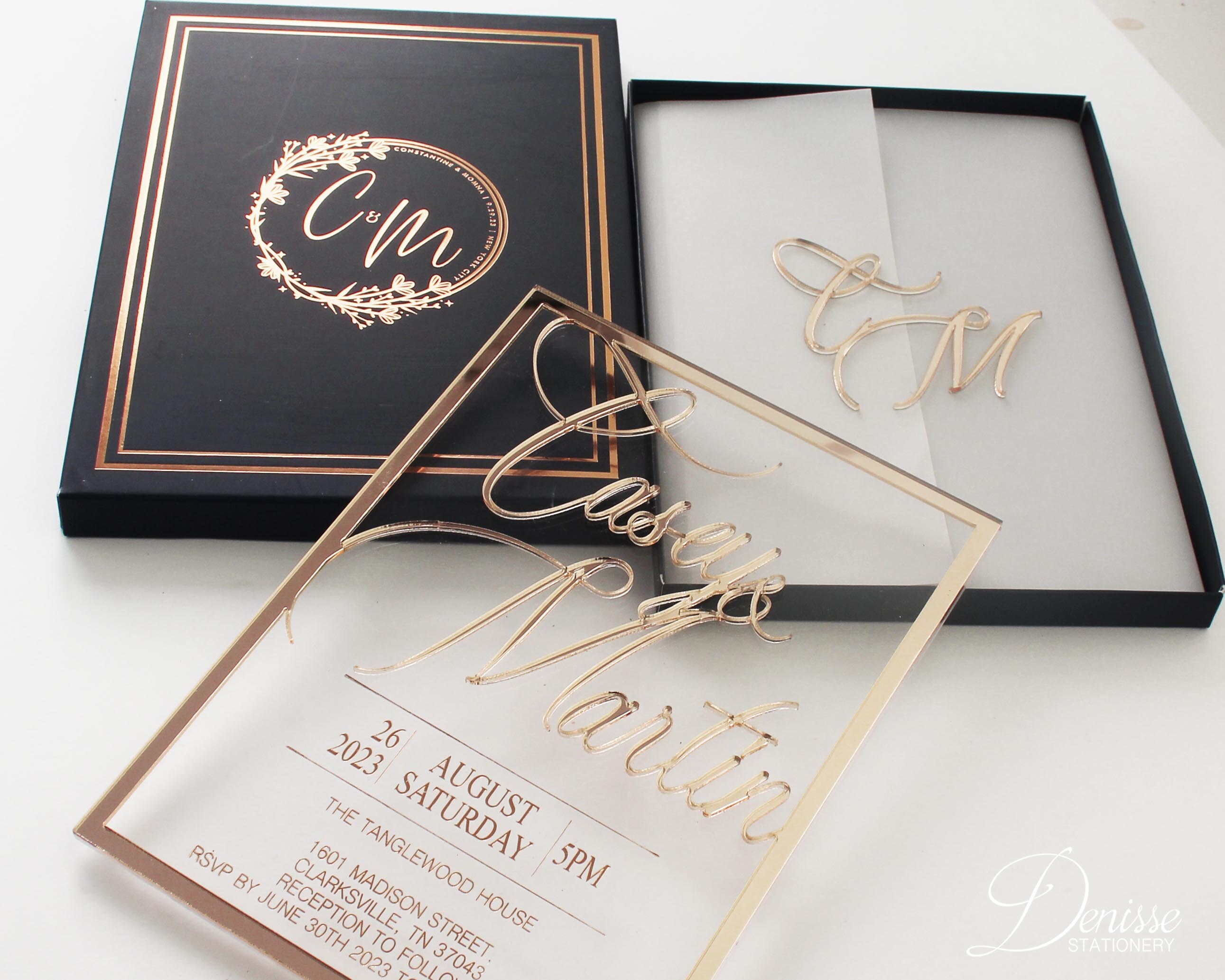 Luxury Hot Foil Wedding Invitation Box: Mirrored Acrylic, Bespoke ...