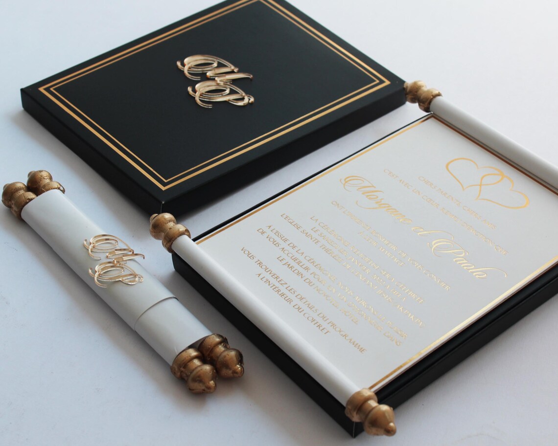Elegant Acrylic Scroll Wedding Invitation With Foil Print - Etsy