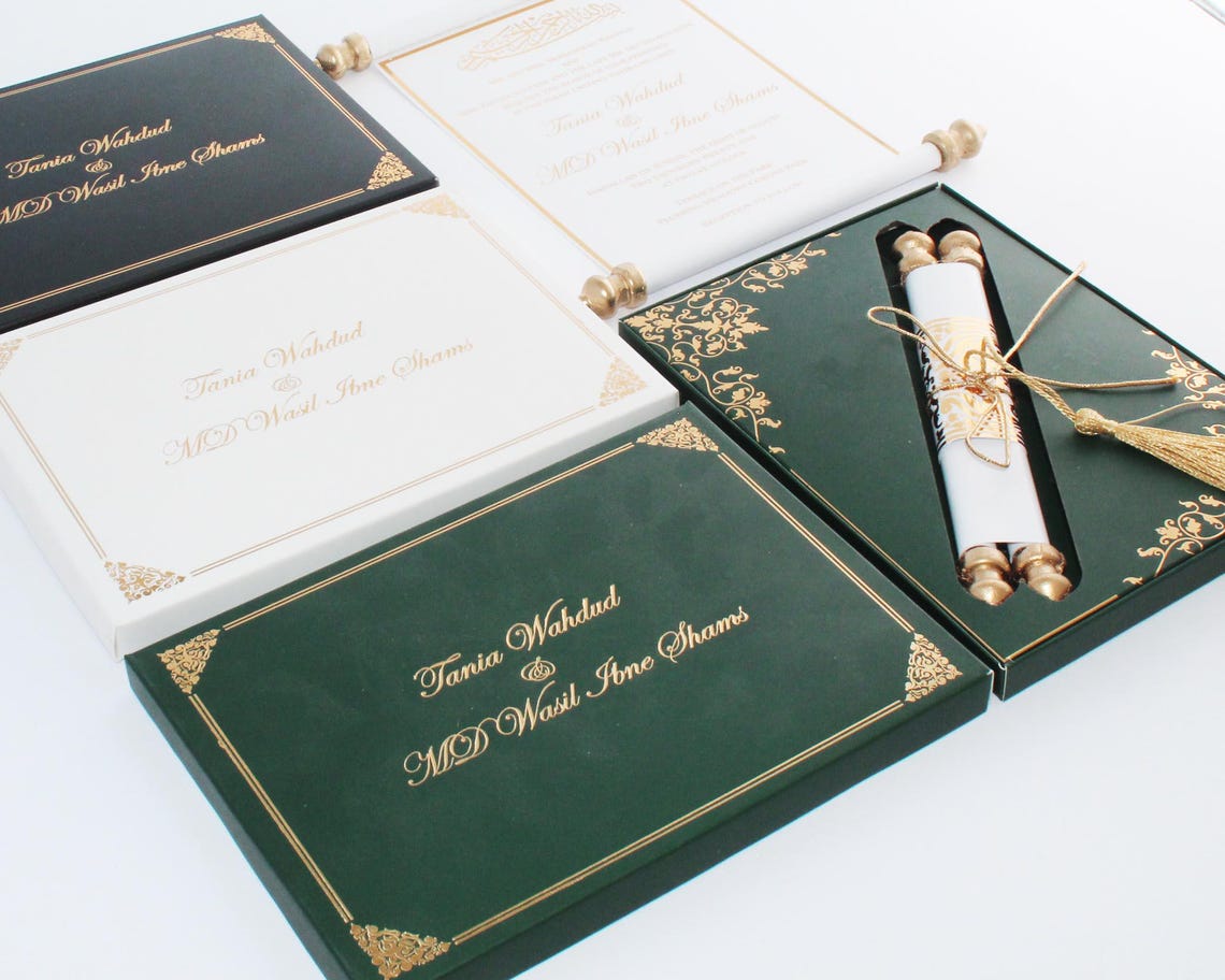 Unique Scroll Wedding Invitation: Gold Foil, Acrylic Card - Etsy