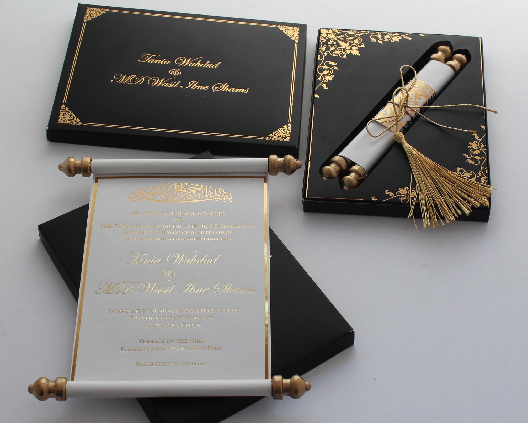 Unique Scroll Wedding Invitation: Gold Foil, Acrylic Card - Etsy