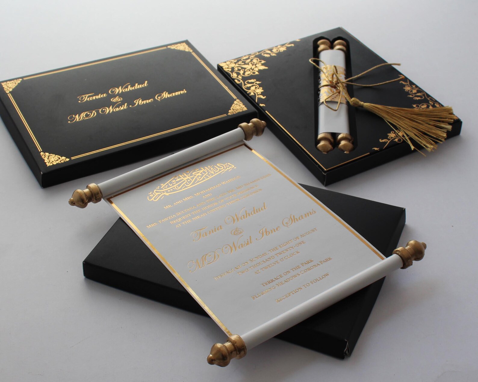 Unique Scroll Wedding Invitation: Gold Foil, Acrylic Card - Etsy