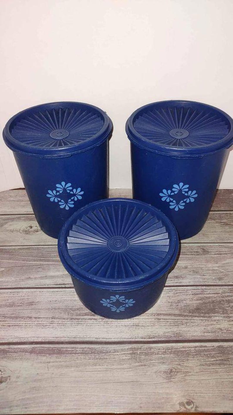 Tupperware Navy Blue Nesting Canisters With Lids. Set of 3 - Etsy