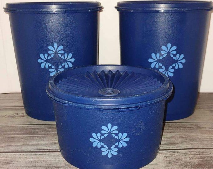 Tupperware Navy Blue Nesting Canisters With Lids. Set of 3 - Etsy